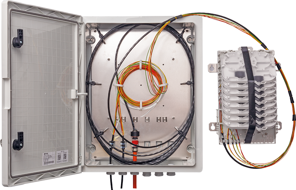 MDB-FA 192F optical distribution box IP65 incl. trays, 6xPG9, midspan ...